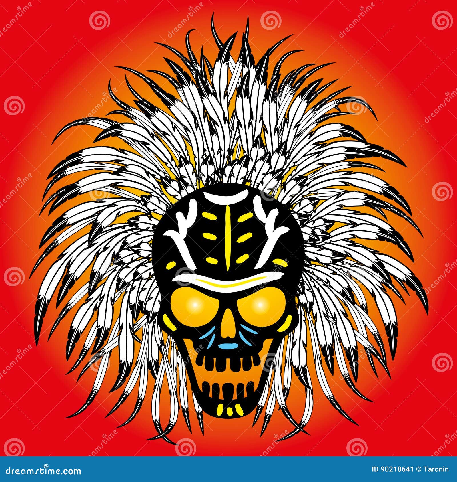 Skull with feathers. stock vector. Illustration of icon - 90218641