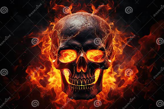 Skull in Fire on Black stock illustration. Illustration of abstract ...