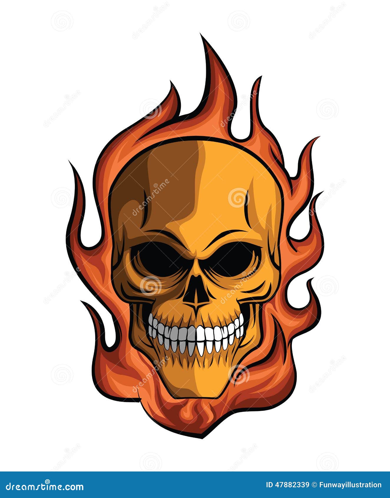 Skull With Fire Flame Cartoon Vector | CartoonDealer.com #46018993