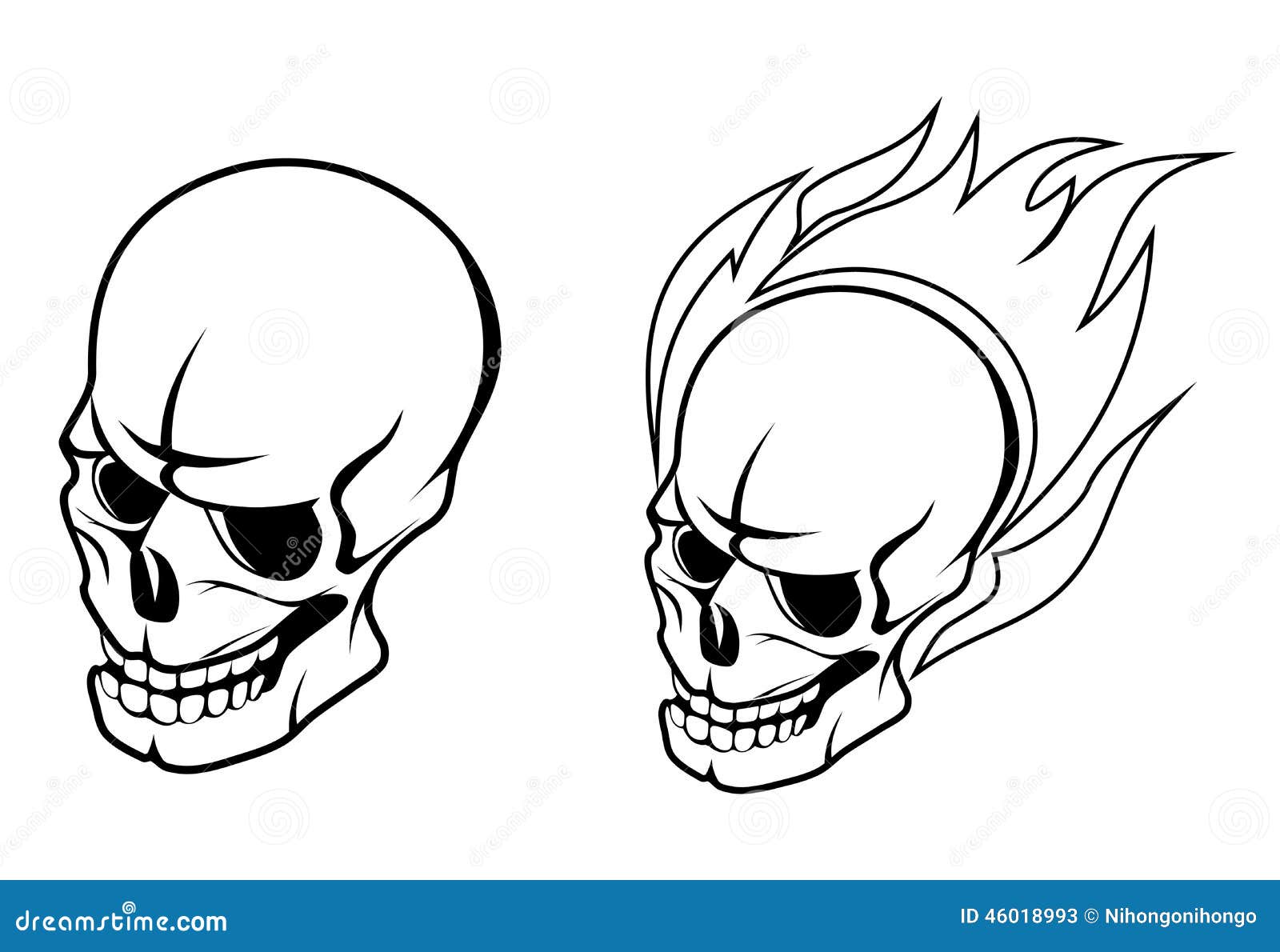 Skull With Fire Flame Cartoon Vector | CartoonDealer.com #46018993