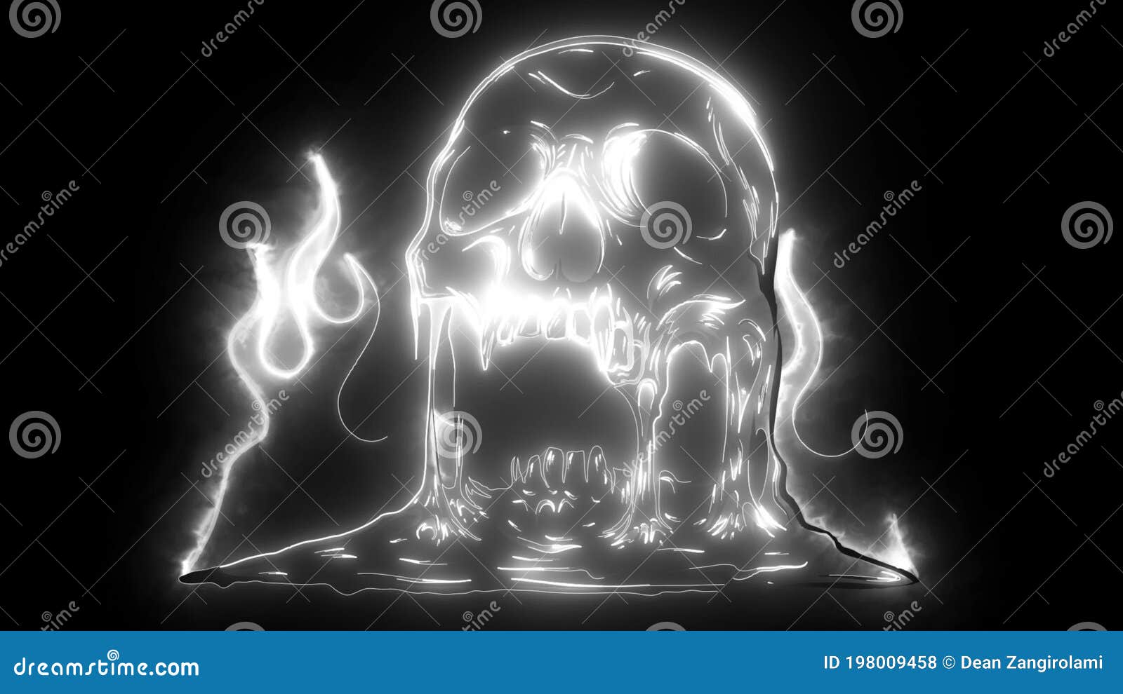 Skull on Fire with Flames Digital Neon Video Stock Footage - Video of ...