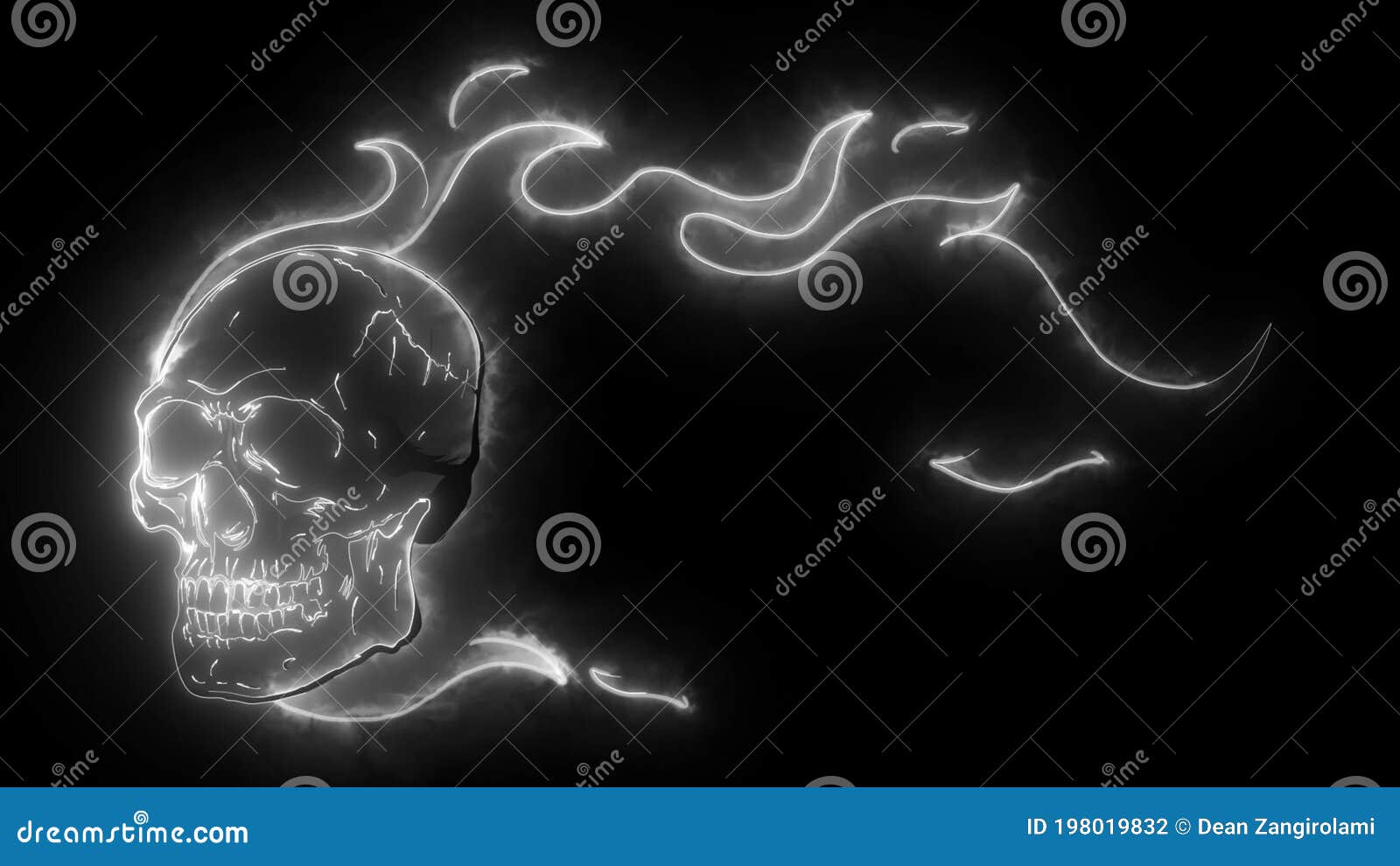 Skull on Fire with Flames Digital Neon Video Stock Footage - Video of ...