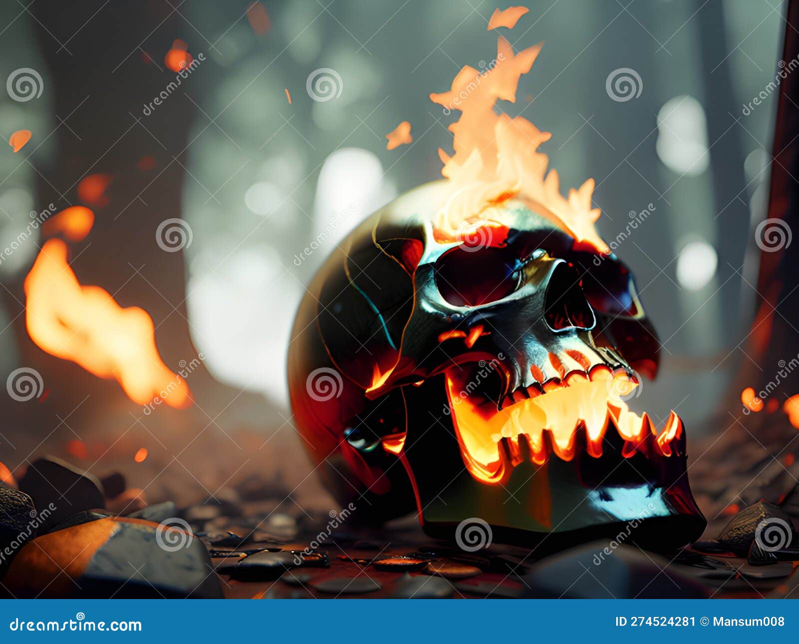 Skull with a Fire in the Hell , Ai Generated Stock Illustration ...