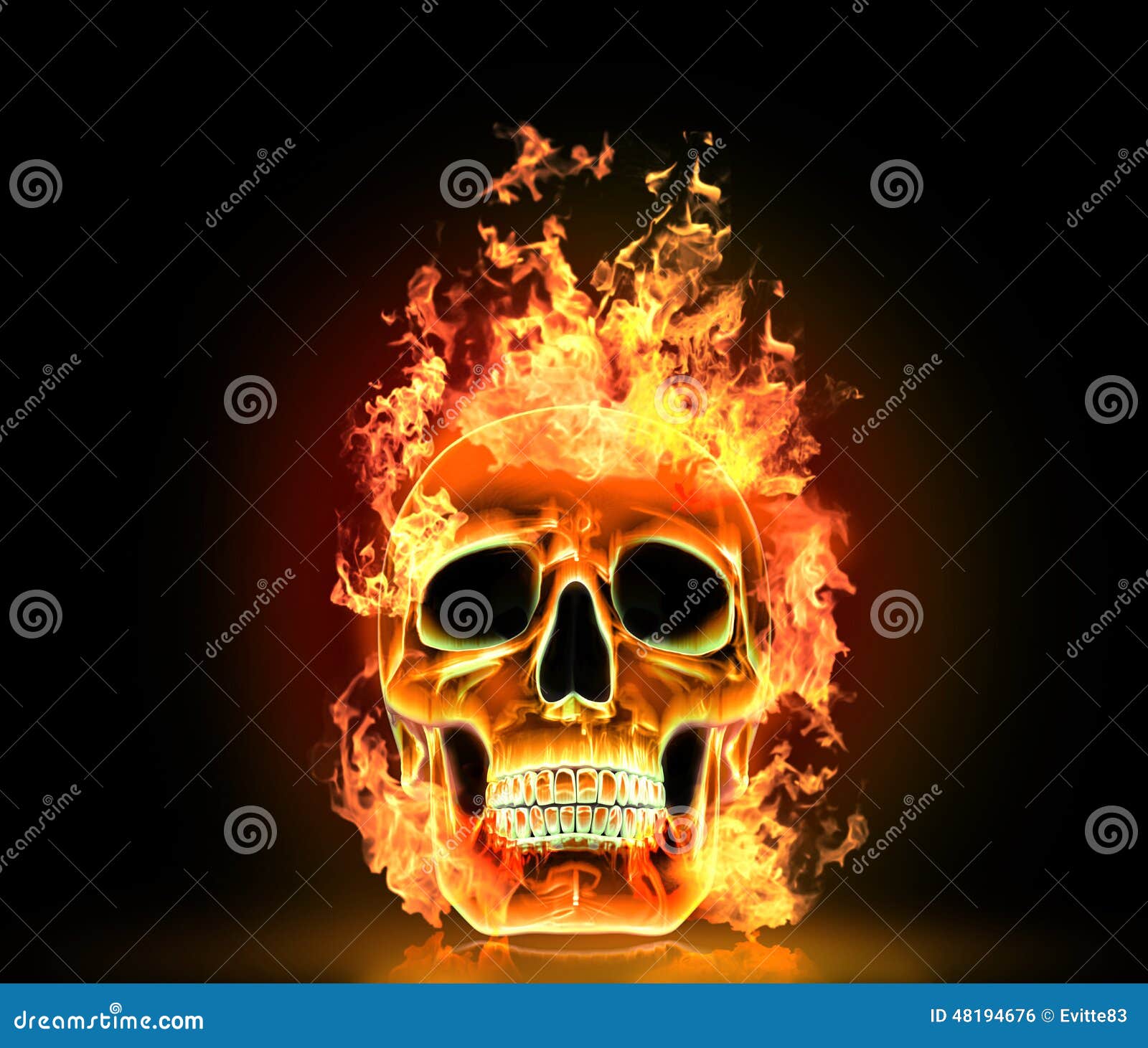 Skull with fire. stock illustration. Illustration of beautiful - 48194676