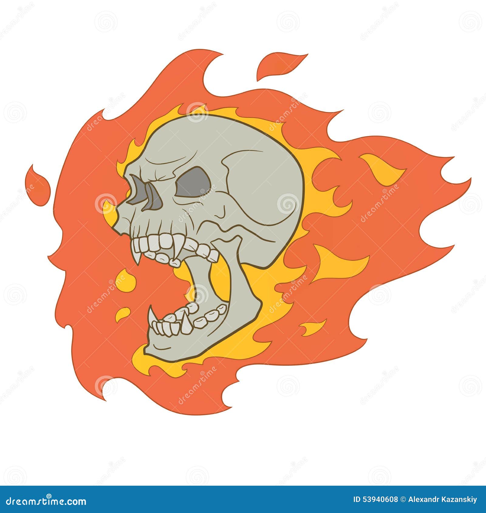 Skull with fire stock vector. Illustration of fear, cartoon - 53940608