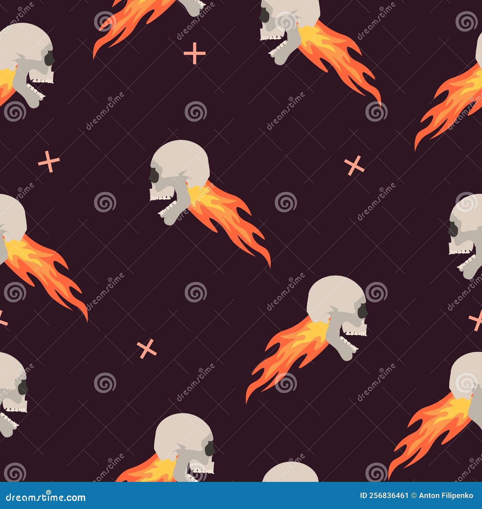 Skull in Flame. Fire Skeleton. Seamless Pattern Illustration Stock ...