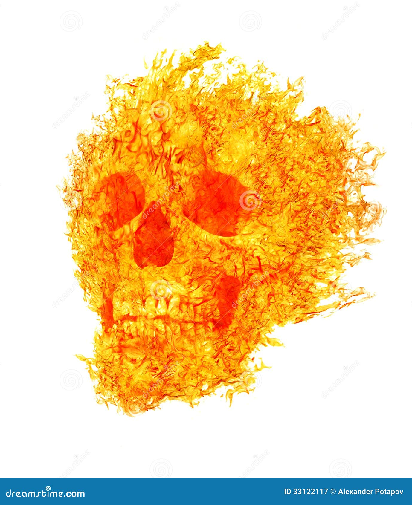 Skull in Flame on Isolated on White Stock Image - Image of glowing ...