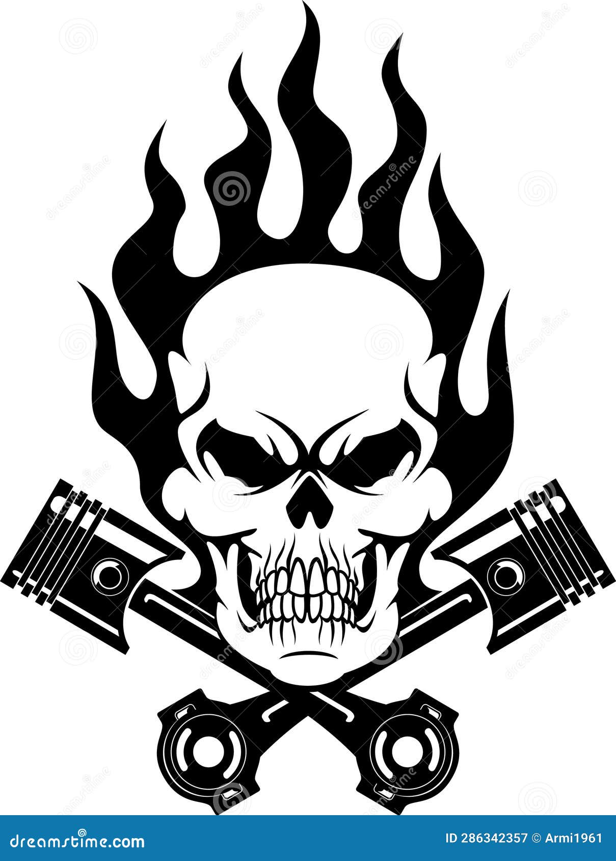 Skull in Flames with Crossing Engine Pistons Stock Vector ...