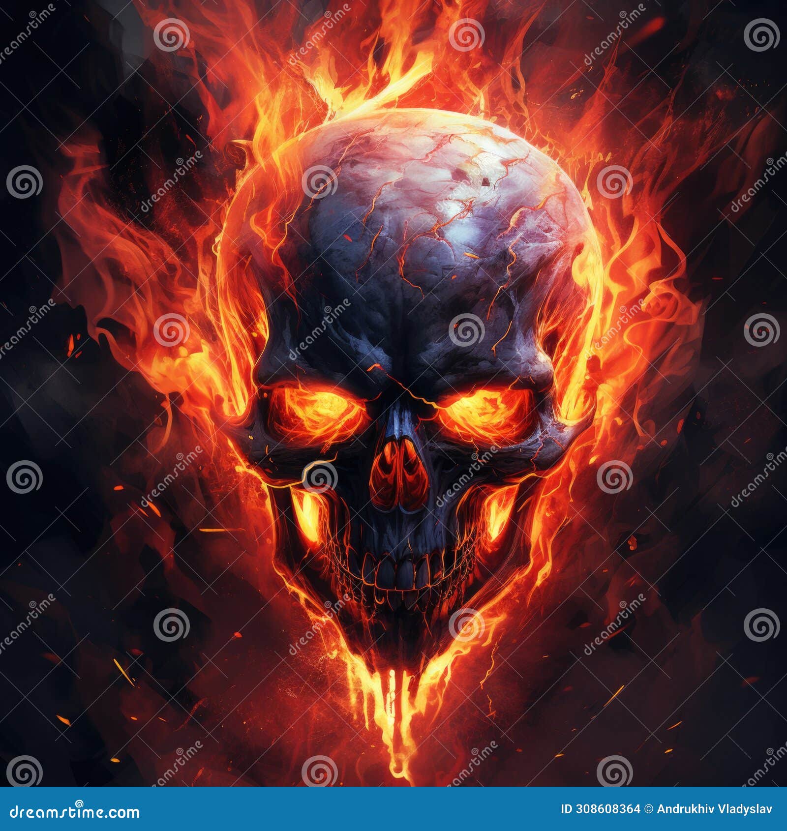 Skull in Flames Generated Sketch Art Stock Illustration - Illustration ...