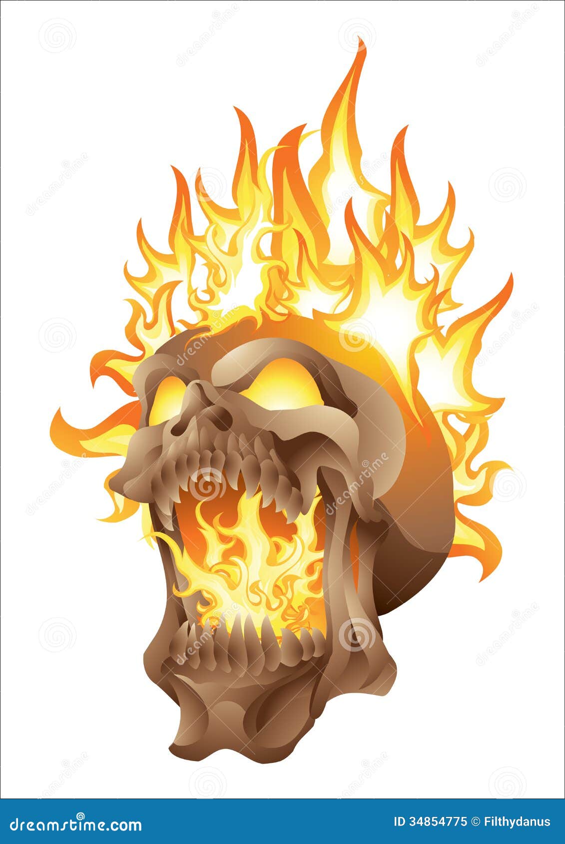 Skull in flames isolated stock illustration. Illustration of blaze ...