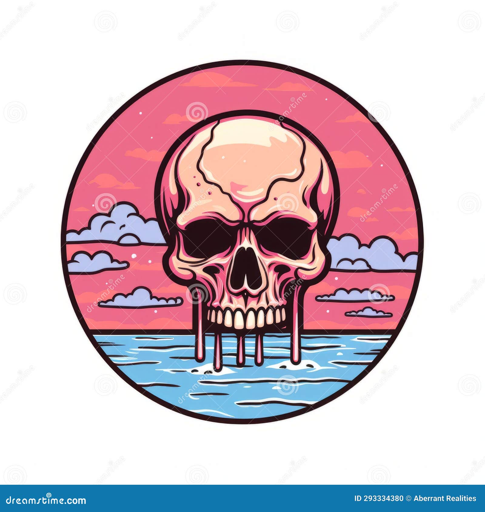 A Skull Floating in the Ocean with Clouds in the Background Stock ...