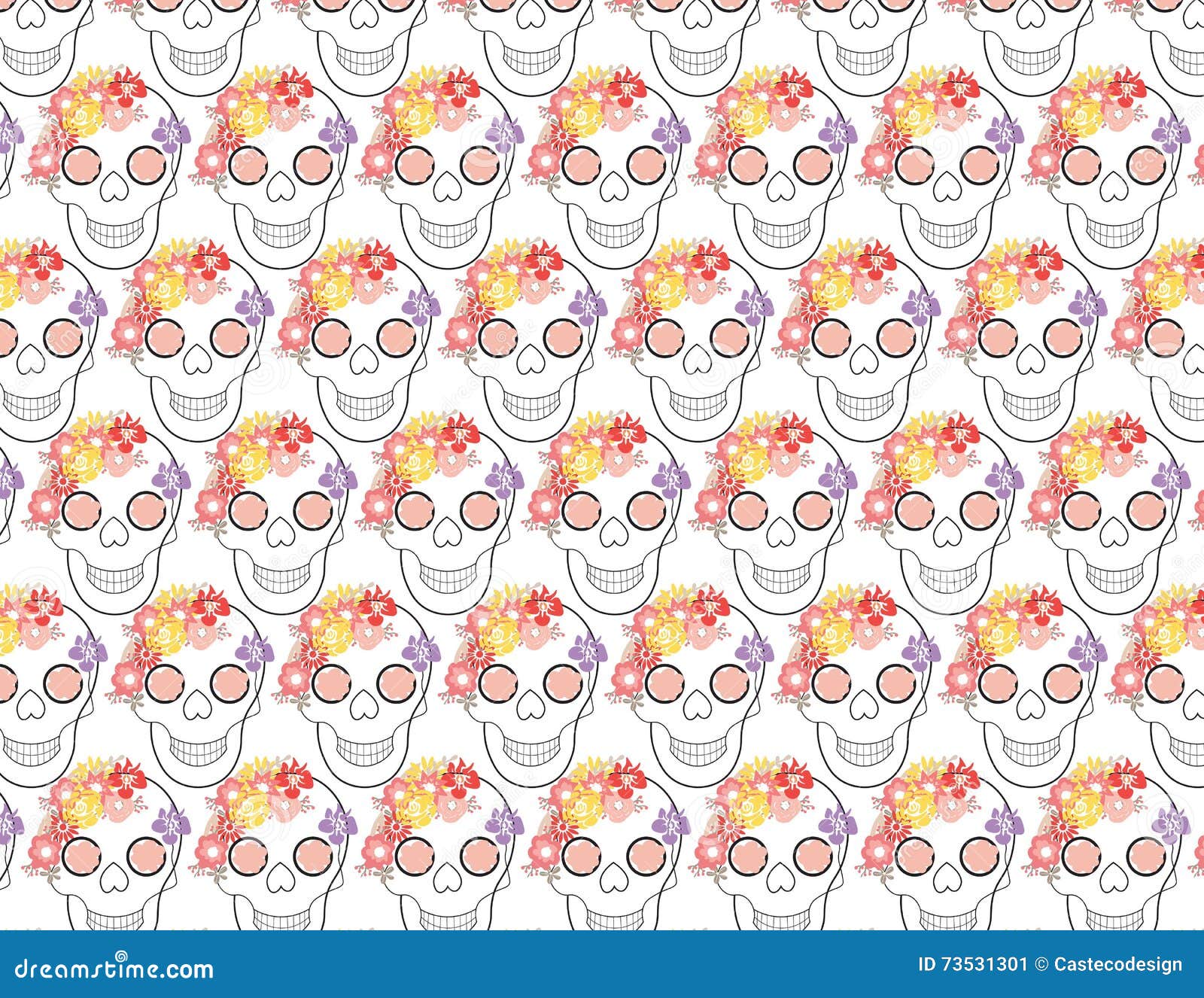 Skull and flowers pattern stock vector. Illustration of hand - 73531301