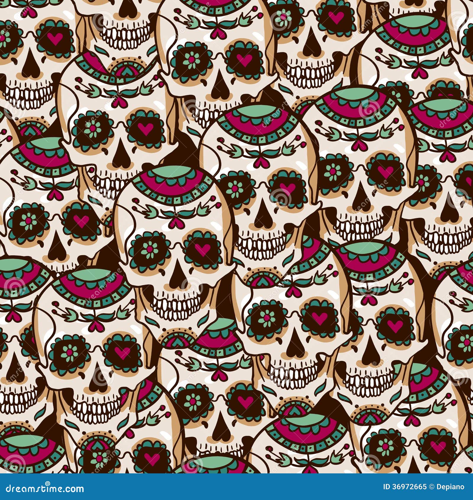 Skull and Flowers Seamless Background Stock Vector - Illustration of ...