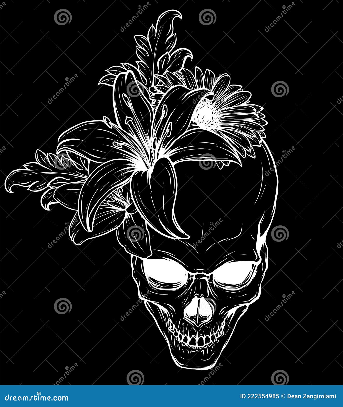 Human Skull and Flowers Vector Illustration Design Stock Vector ...