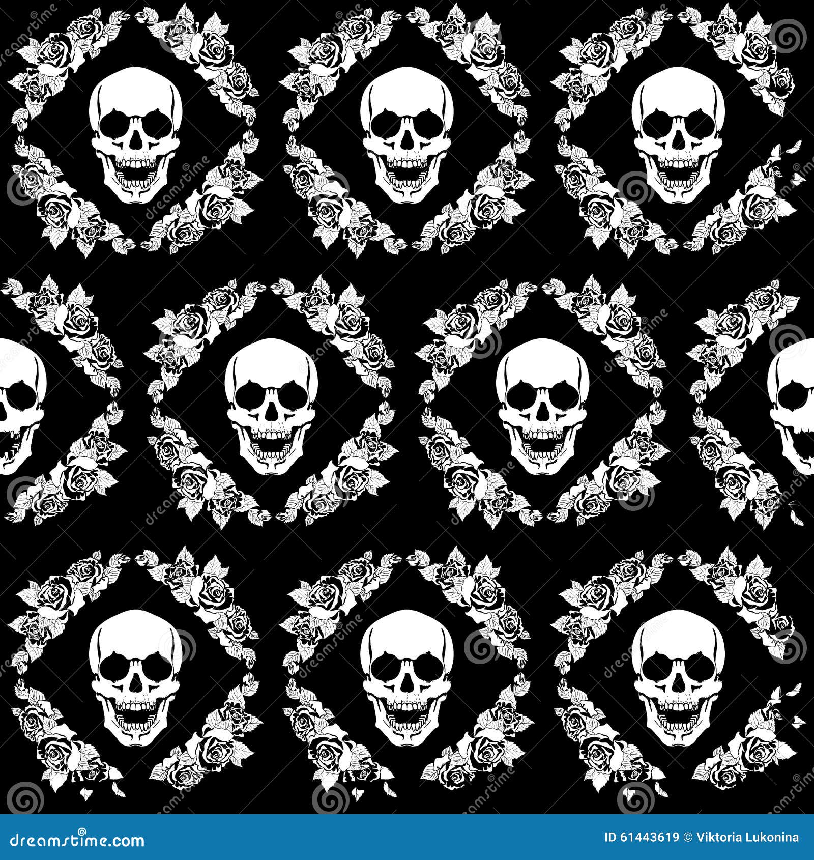 Skull in the Frame of Roses Stock Vector - Illustration of head, flower ...