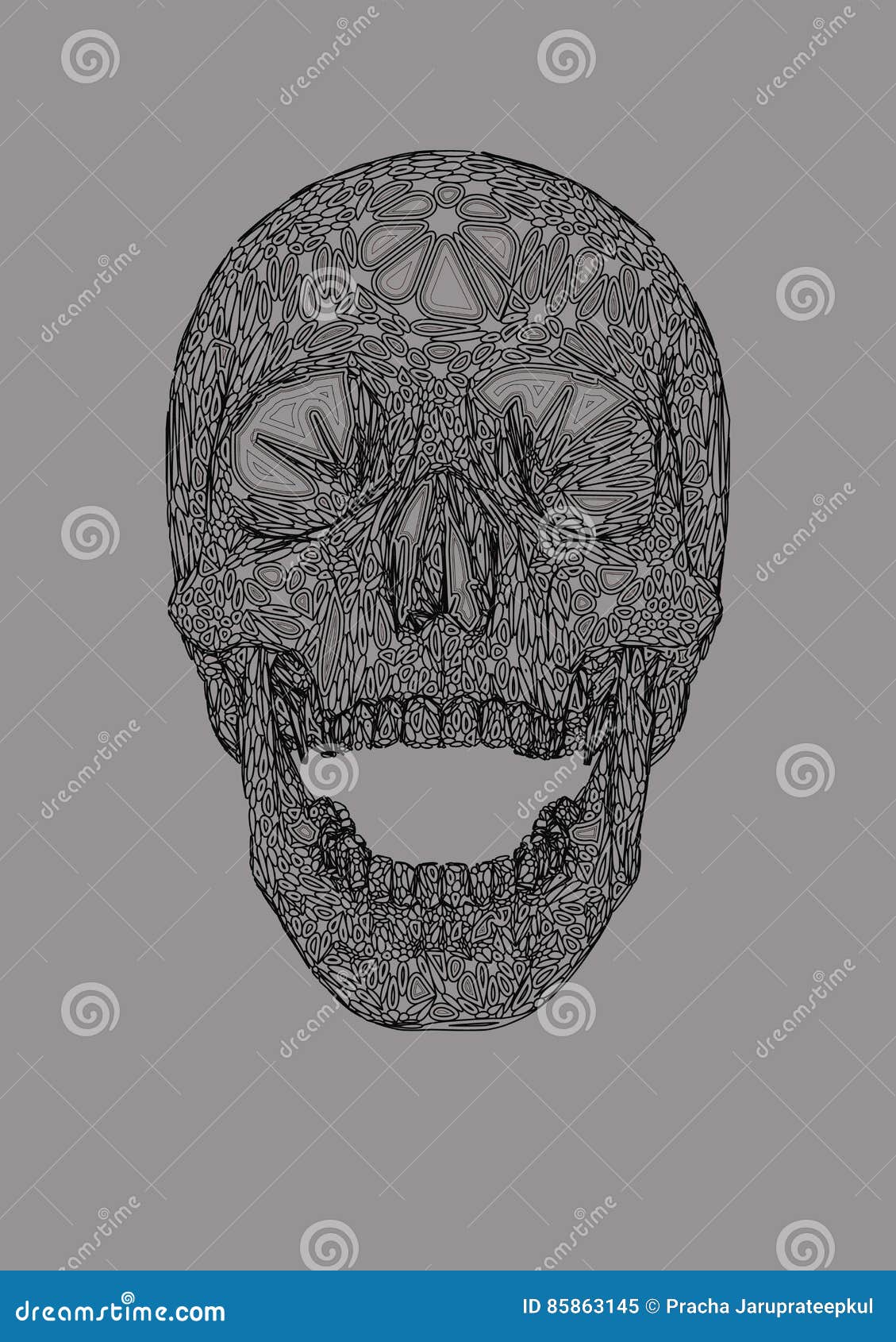 Human Skull Open Jaw Drawing