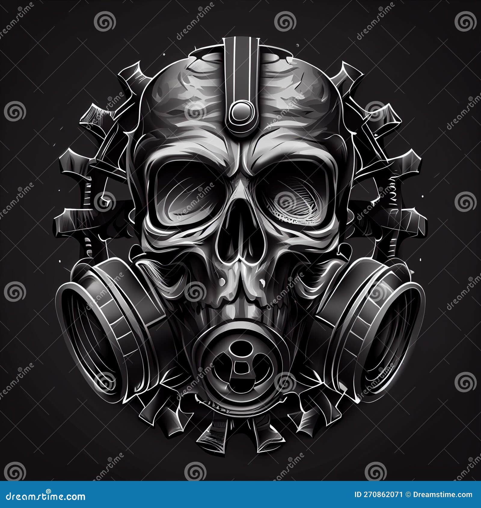 Skull in gas mask stock illustration. Illustration of monochrome ...
