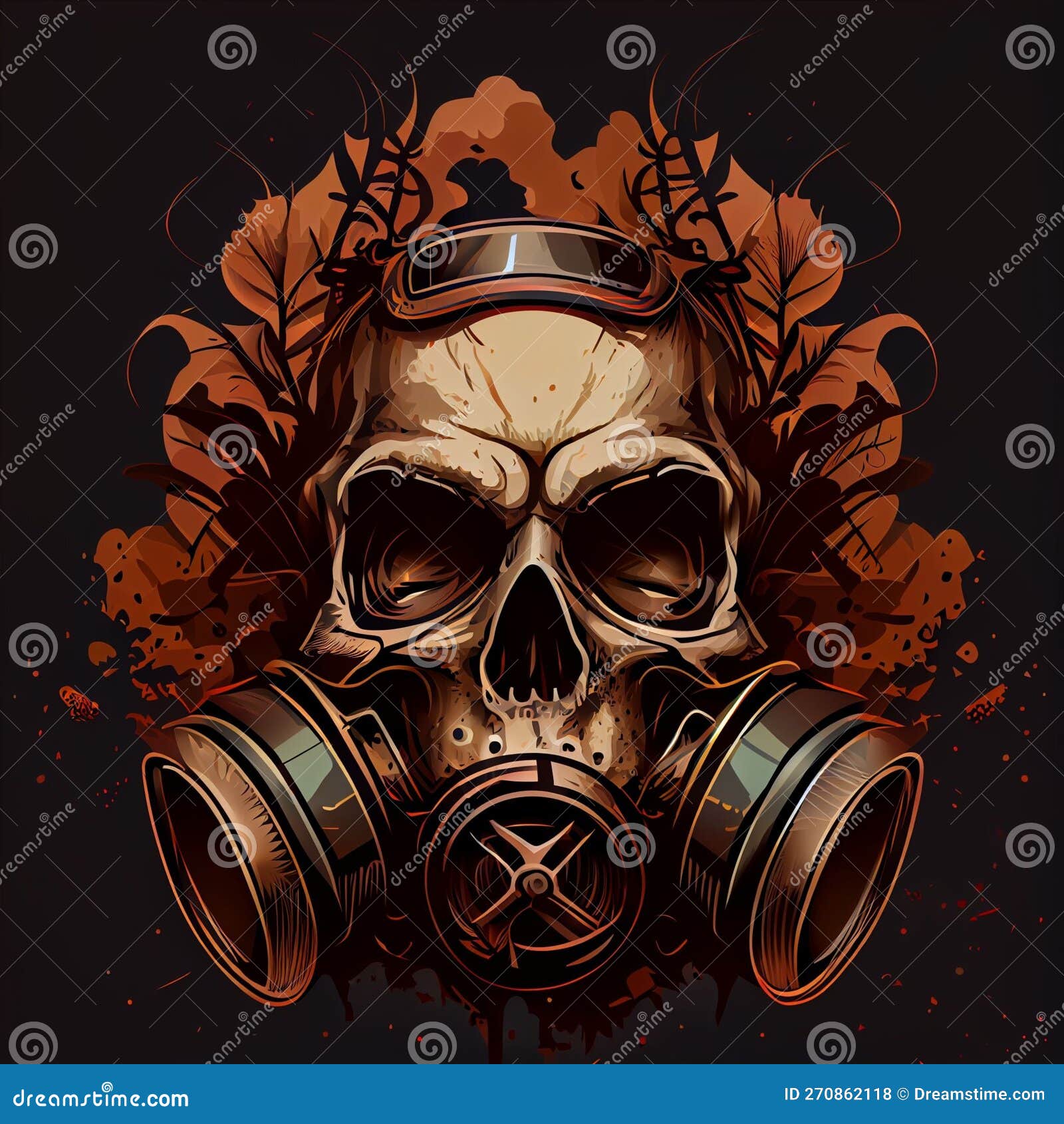 Skull in gas mask stock illustration. Illustration of clothing - 270862118