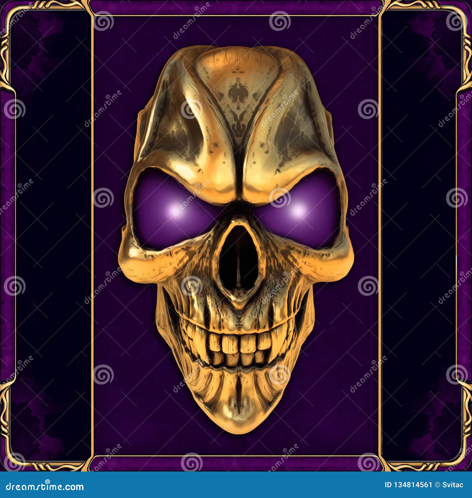 Skull with Glowing Purple Eyes Stock Illustration - Illustration of ...