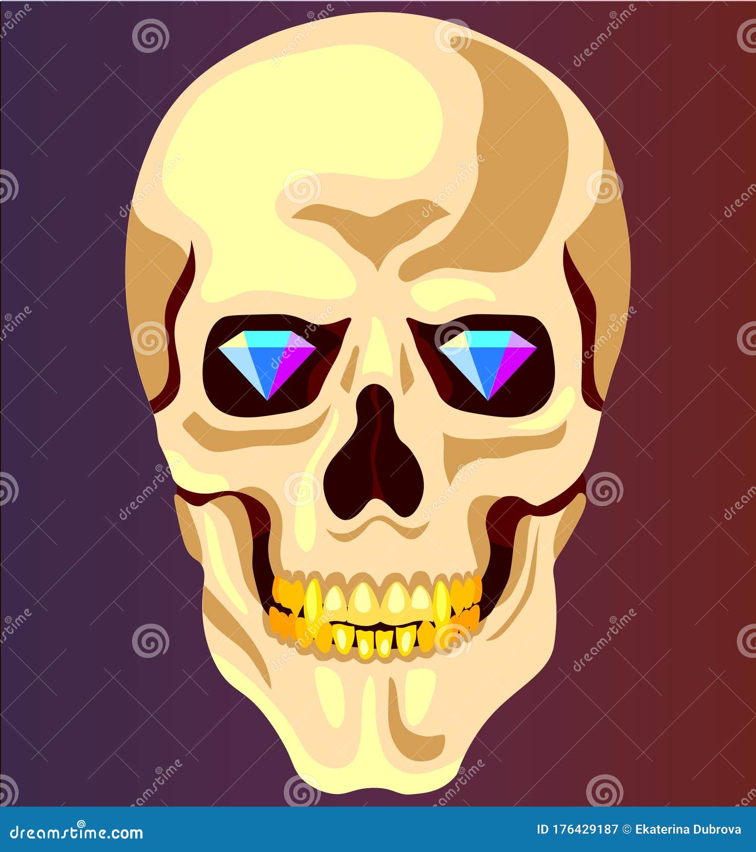 Skull with Golden Teeth and Diamonds Stock Vector - Illustration of ...