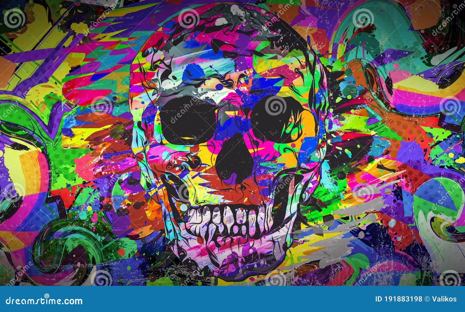 Skull Graffiti on the Wall on Background Stock Illustration ...