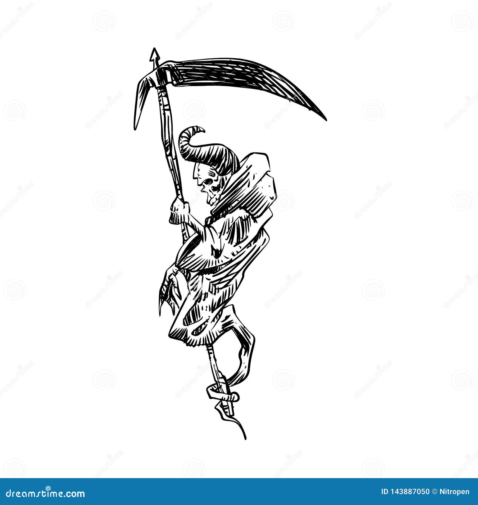 Skull of Grim Reaper with the Sickle Stock Vector - Illustration of ...