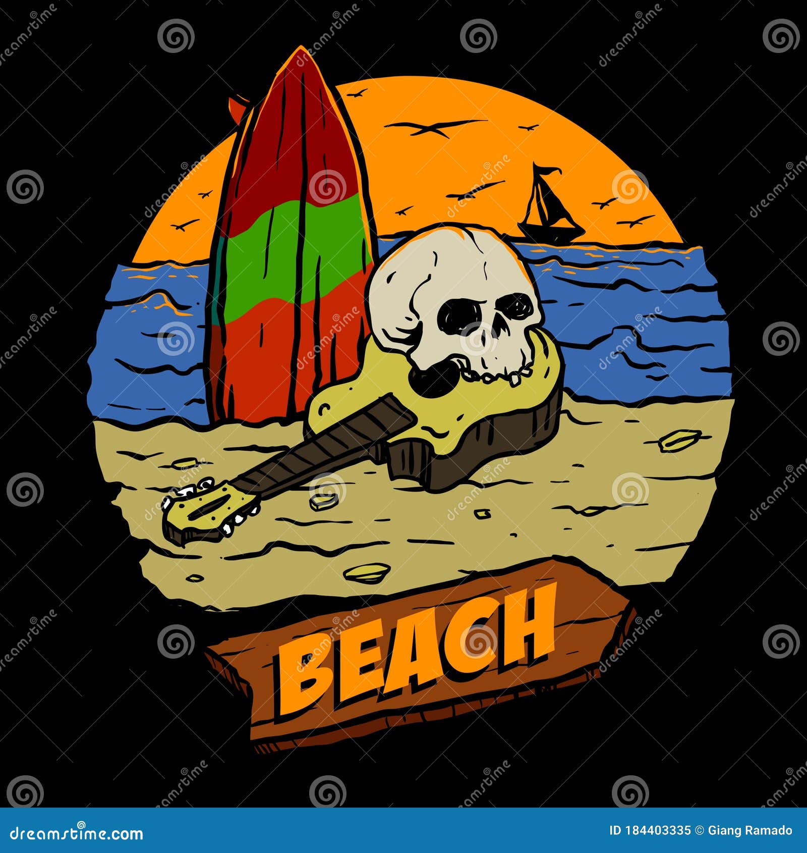 Skull beach stock vector. Illustration of love, sailing - 184403335