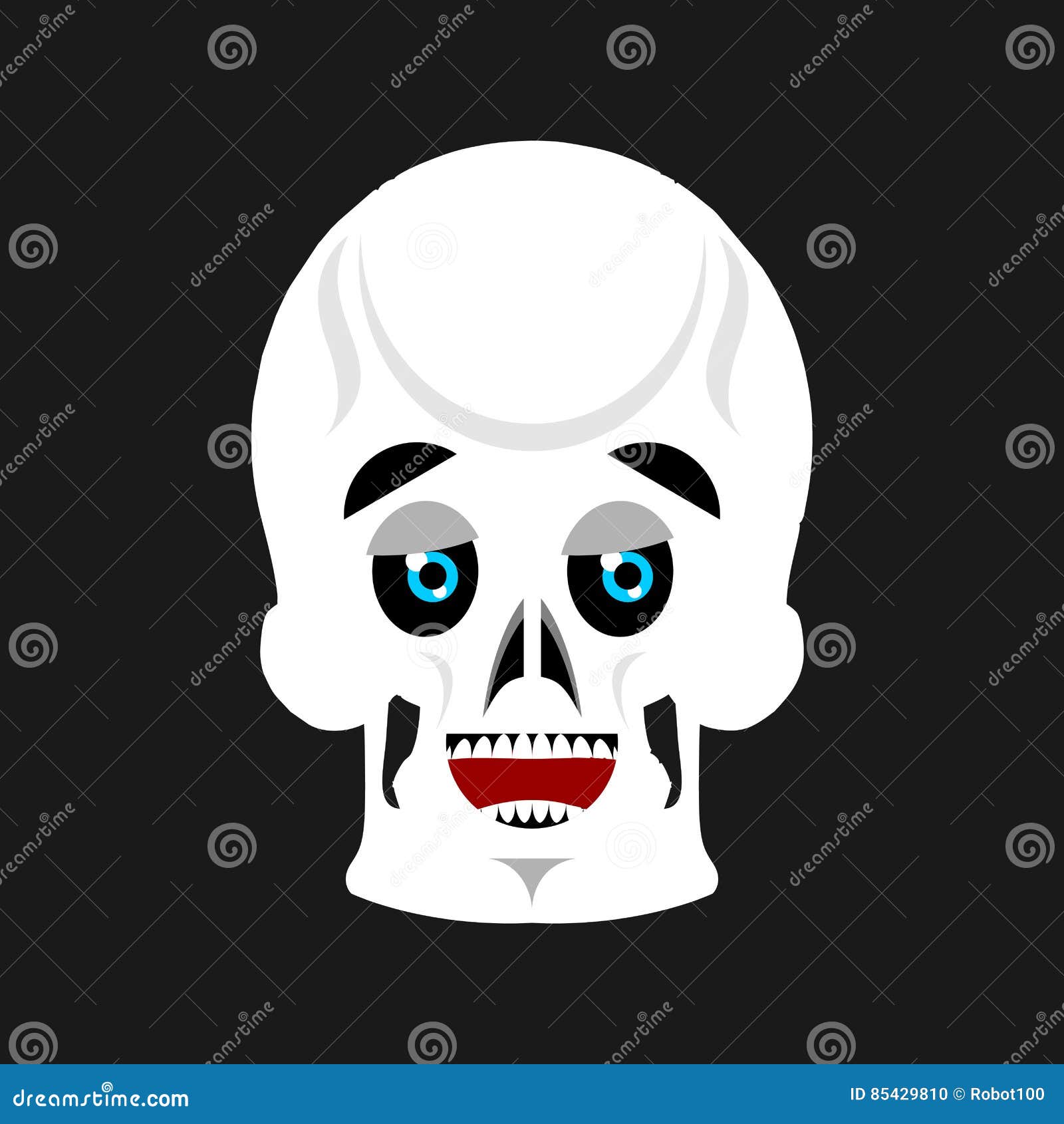 SKULL WITH HAPPY FACE BLACK WHITE Vector Illustration | CartoonDealer ...