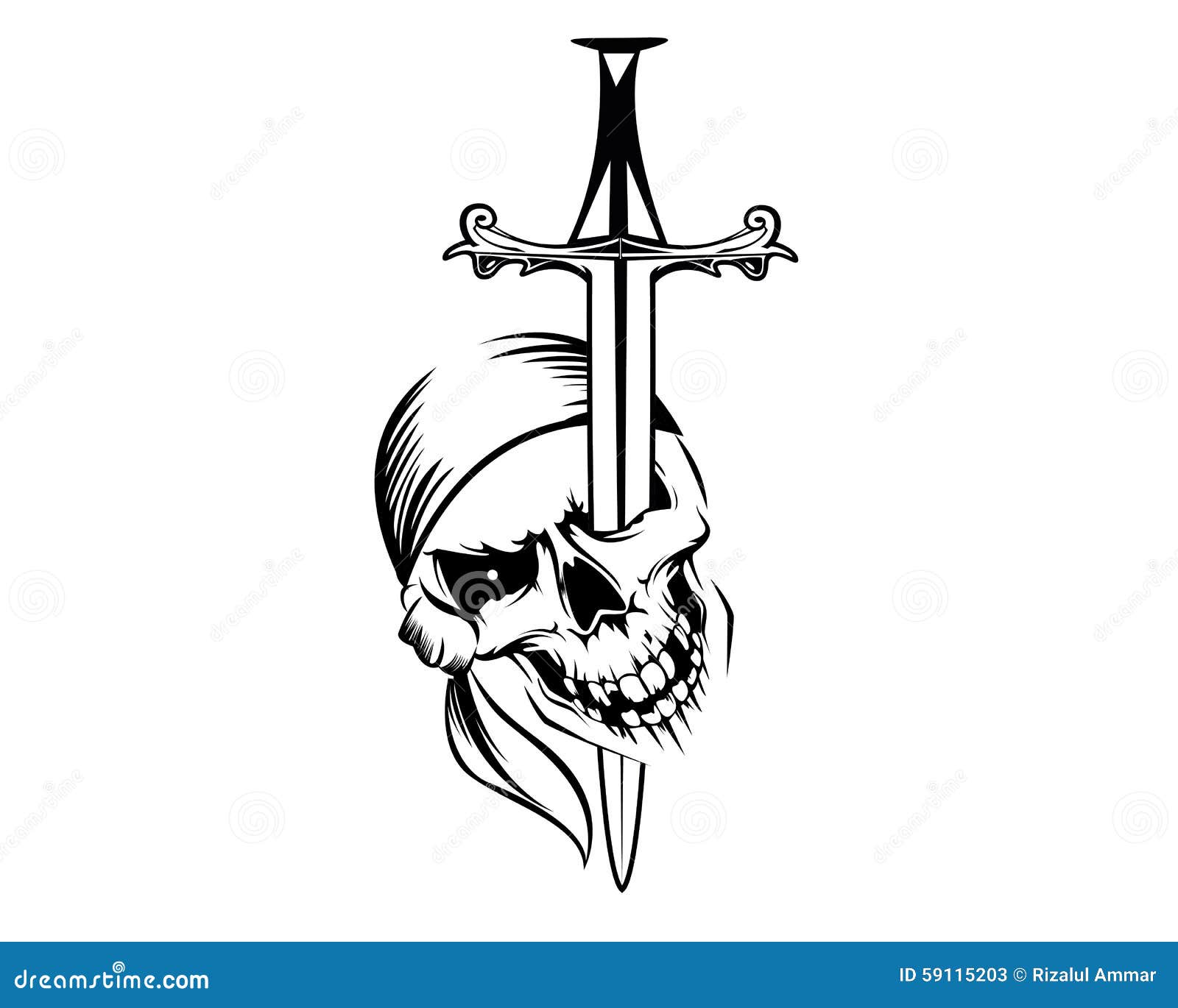 Skull head stuck on sword stock vector. Illustration of gladiator ...