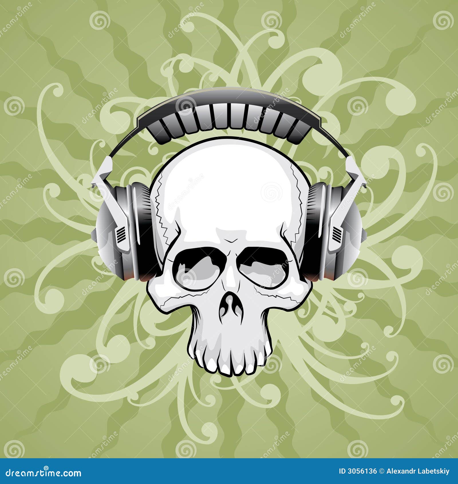 Skull with headphones stock illustration. Illustration of music - 3056136