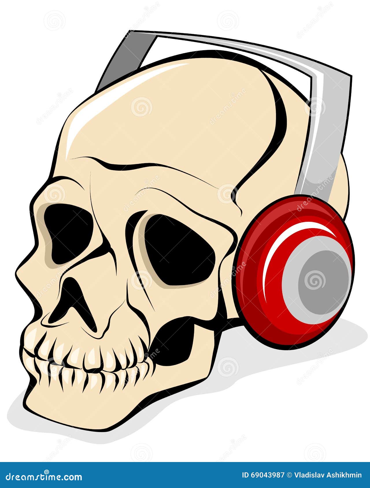 Skull in headphones stock vector. Illustration of listen - 69043987