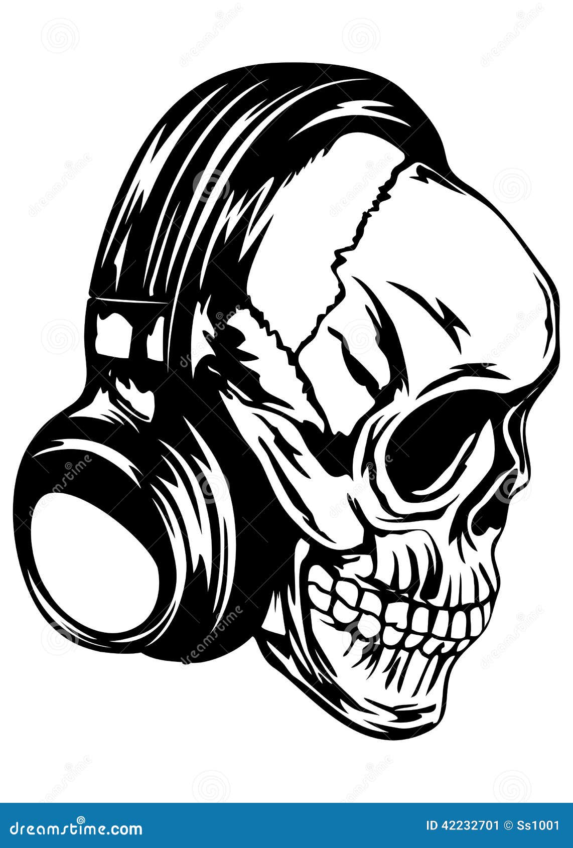 Skull in headphones stock vector. Illustration of audio - 42232701