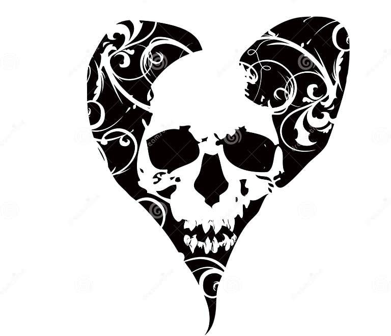 Skull in heart stock vector. Illustration of teeth, gothic - 9356456