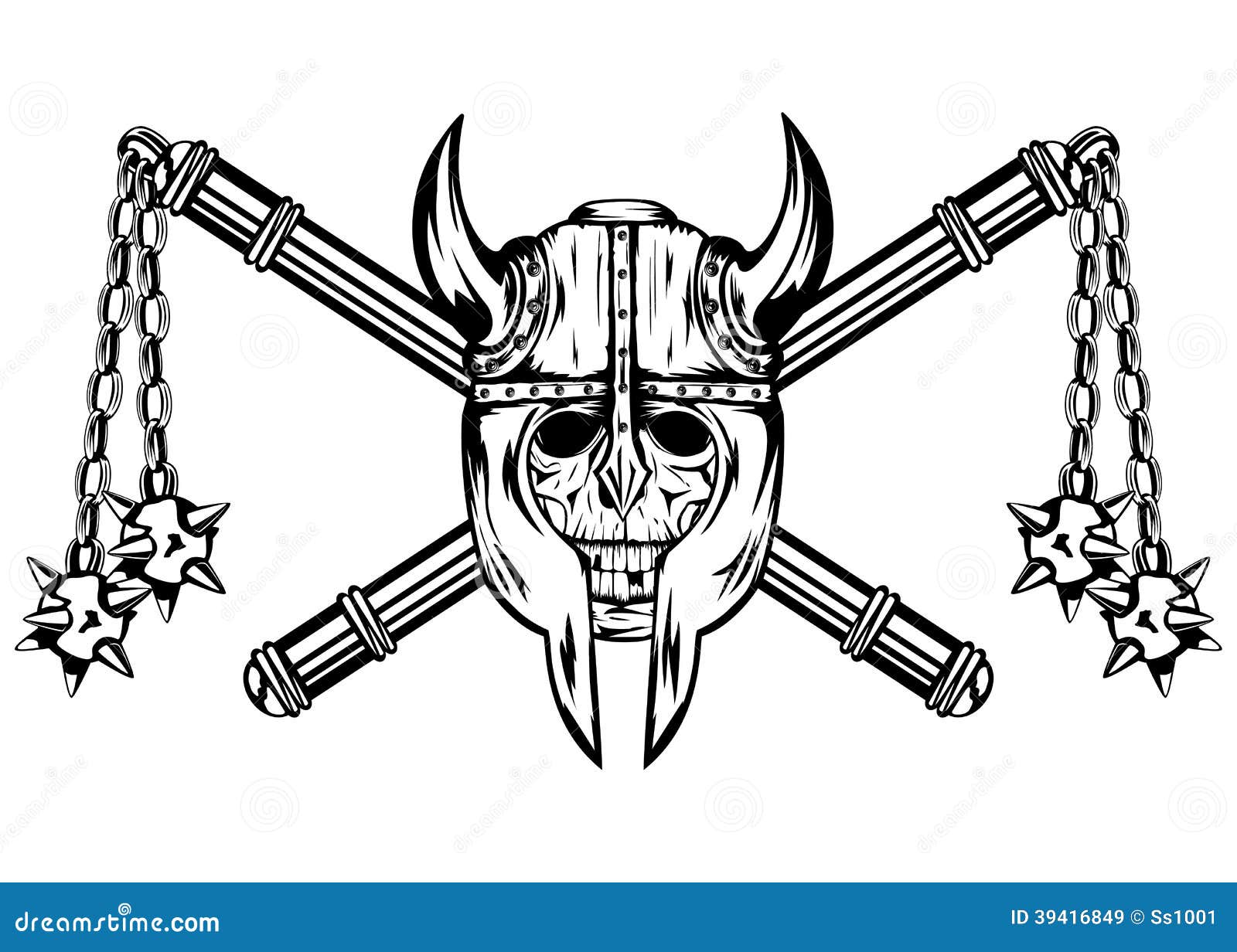 Skull in Helmet and Crossed Maces Stock Vector - Illustration of evil ...