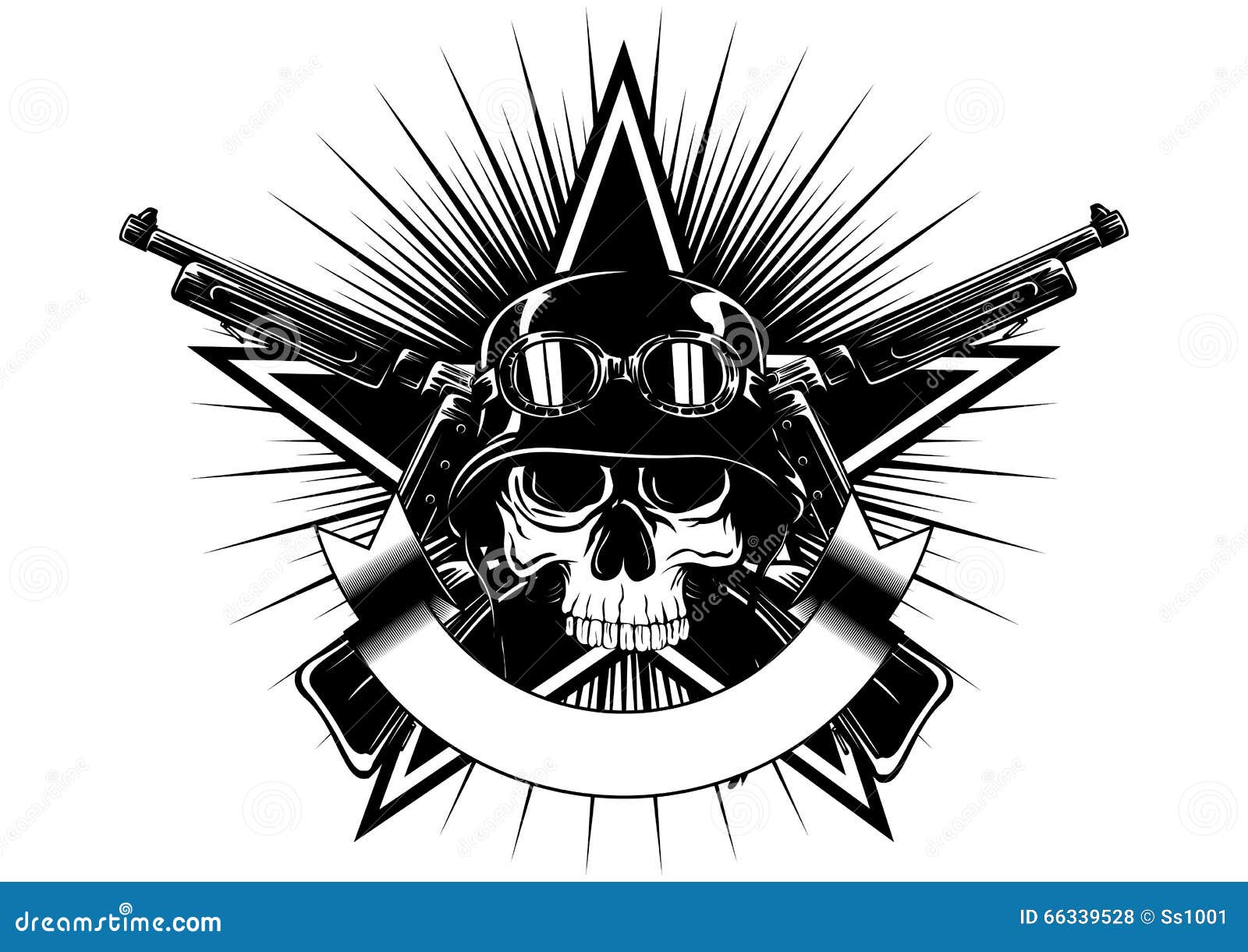 Skull In Helmet And Crossed Machine Gun Vector Illustration ...