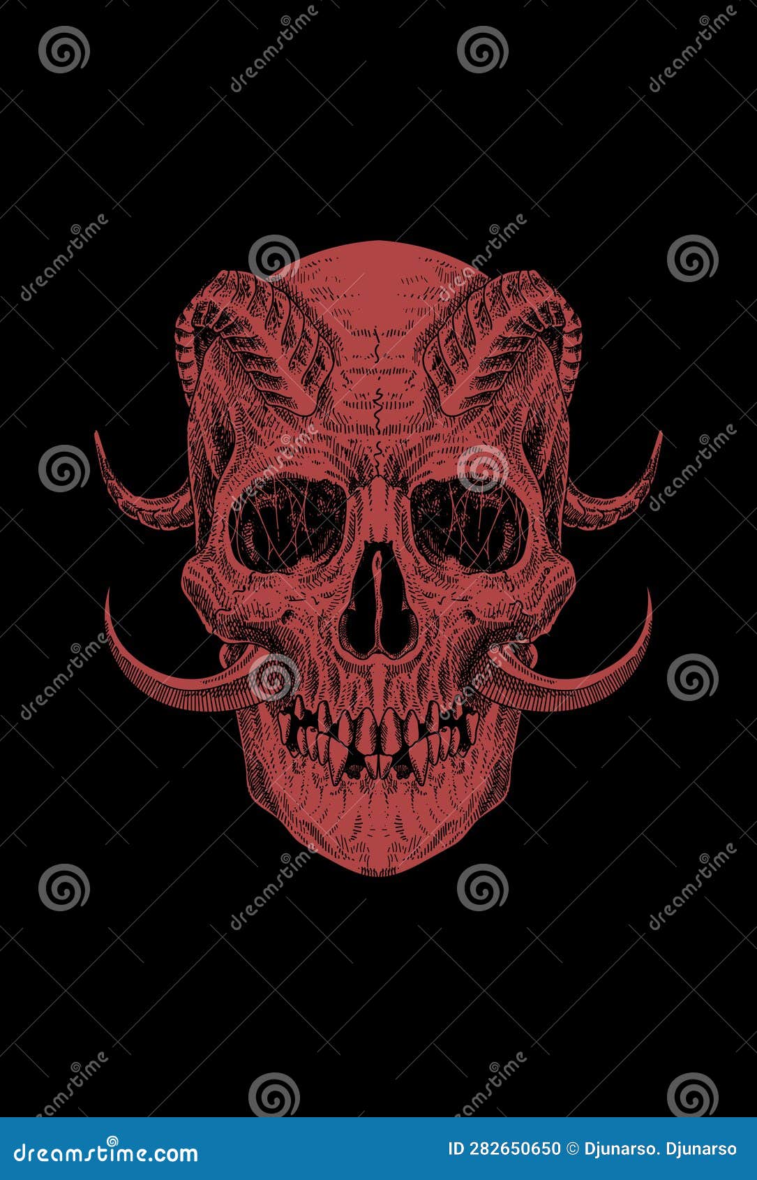 Skull with Horn and Fangs Artwork Illustration Stock Vector ...