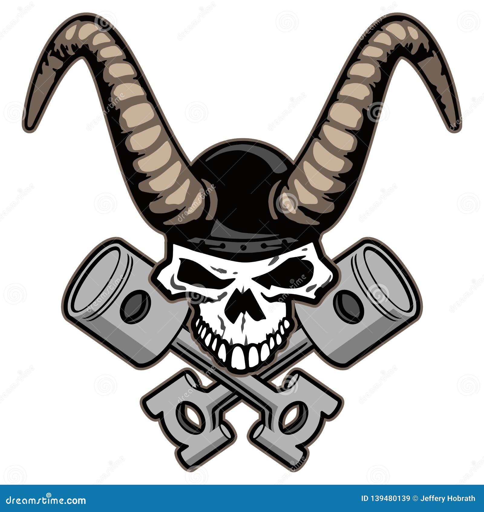 Skull with Horns and Crossed Pistons Vector Illustration Stock Vector ... Skull with Horns and Crossed Pistons Vector Illustration Stock Vector ...