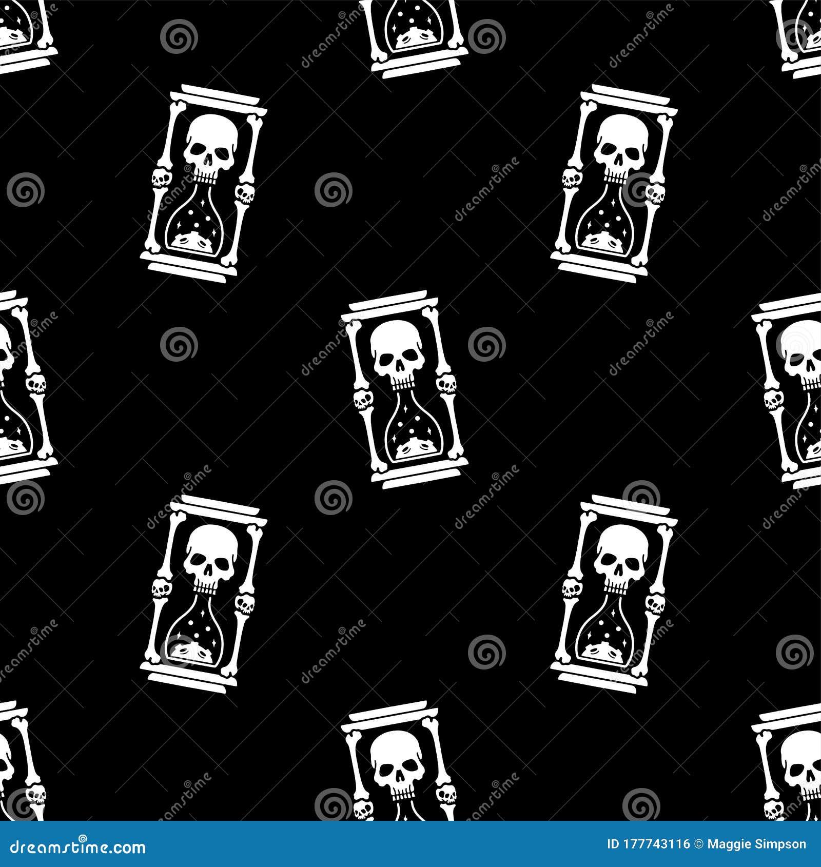 Skull And Hourglass Of The Bones Skeleton On Black Background Cartoon ...