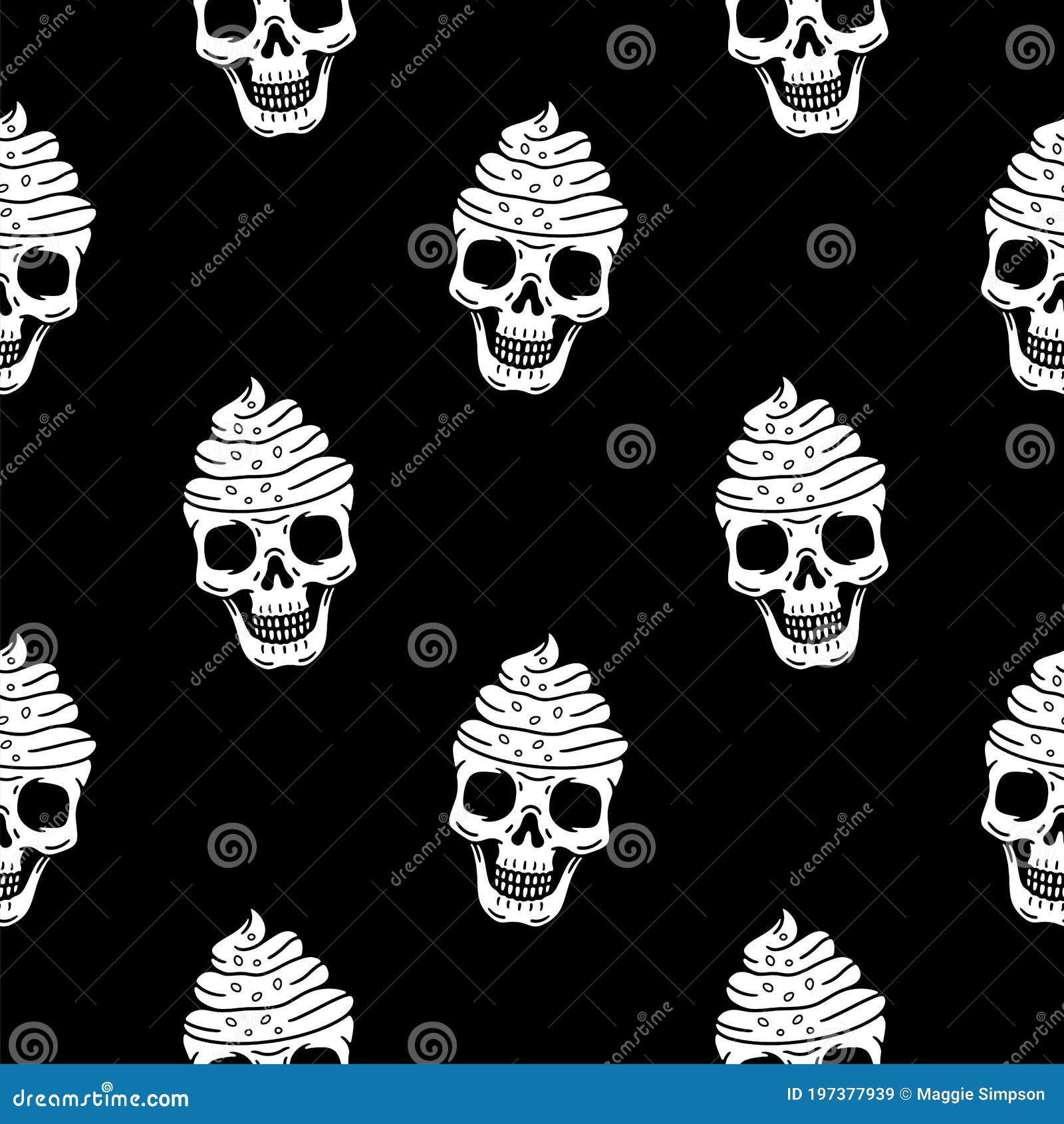 Skull Ice Cream with Cream Seamless Pattern Stock Vector - Illustration ...