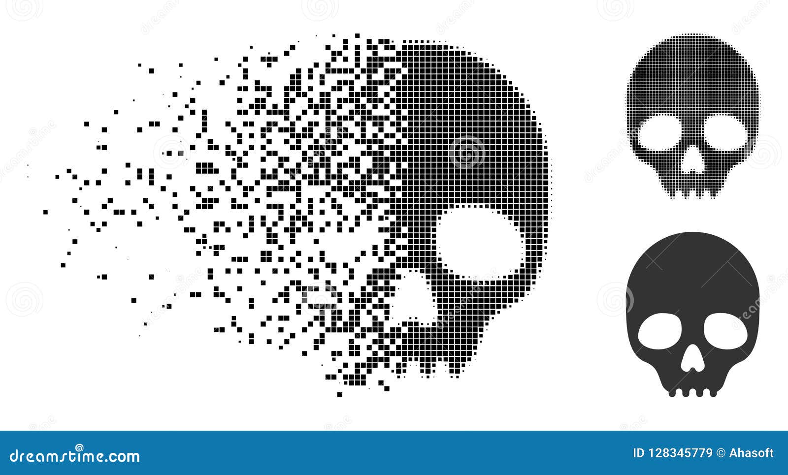 Disappearing Pixel Halftone Skull Icon Stock Vector - Illustration of ...