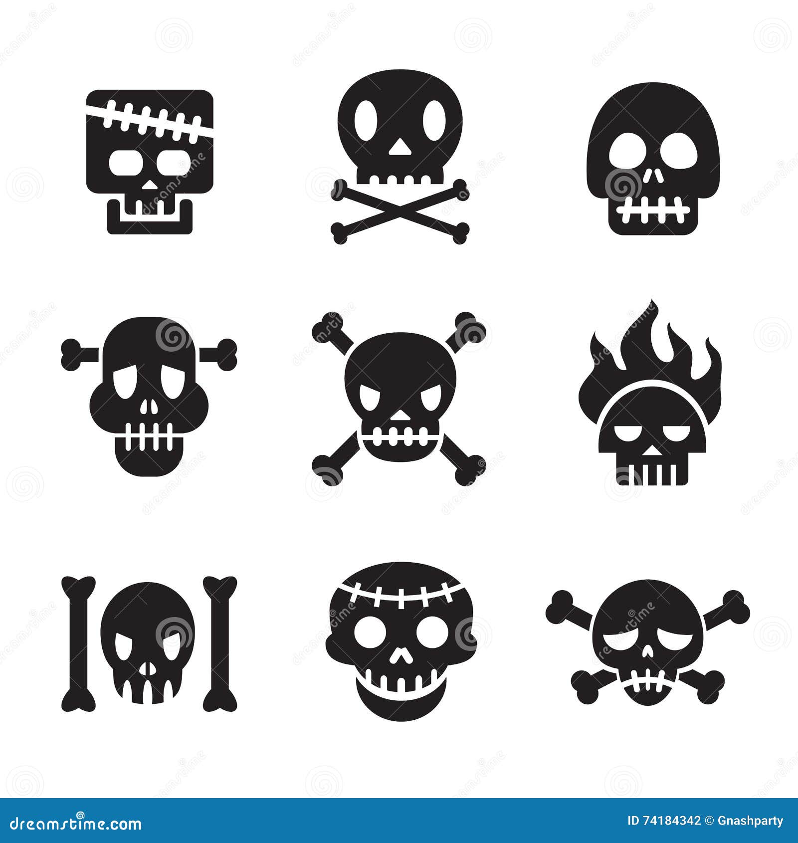 Skull icon set stock vector. Illustration of head, ghost - 74184342