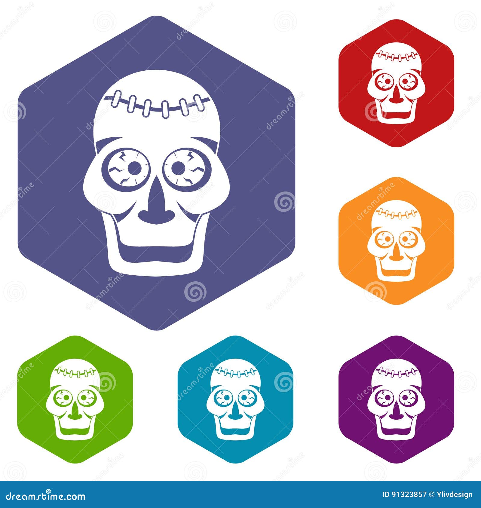 Skull icons set hexagon stock vector. Illustration of halloween - 91323857