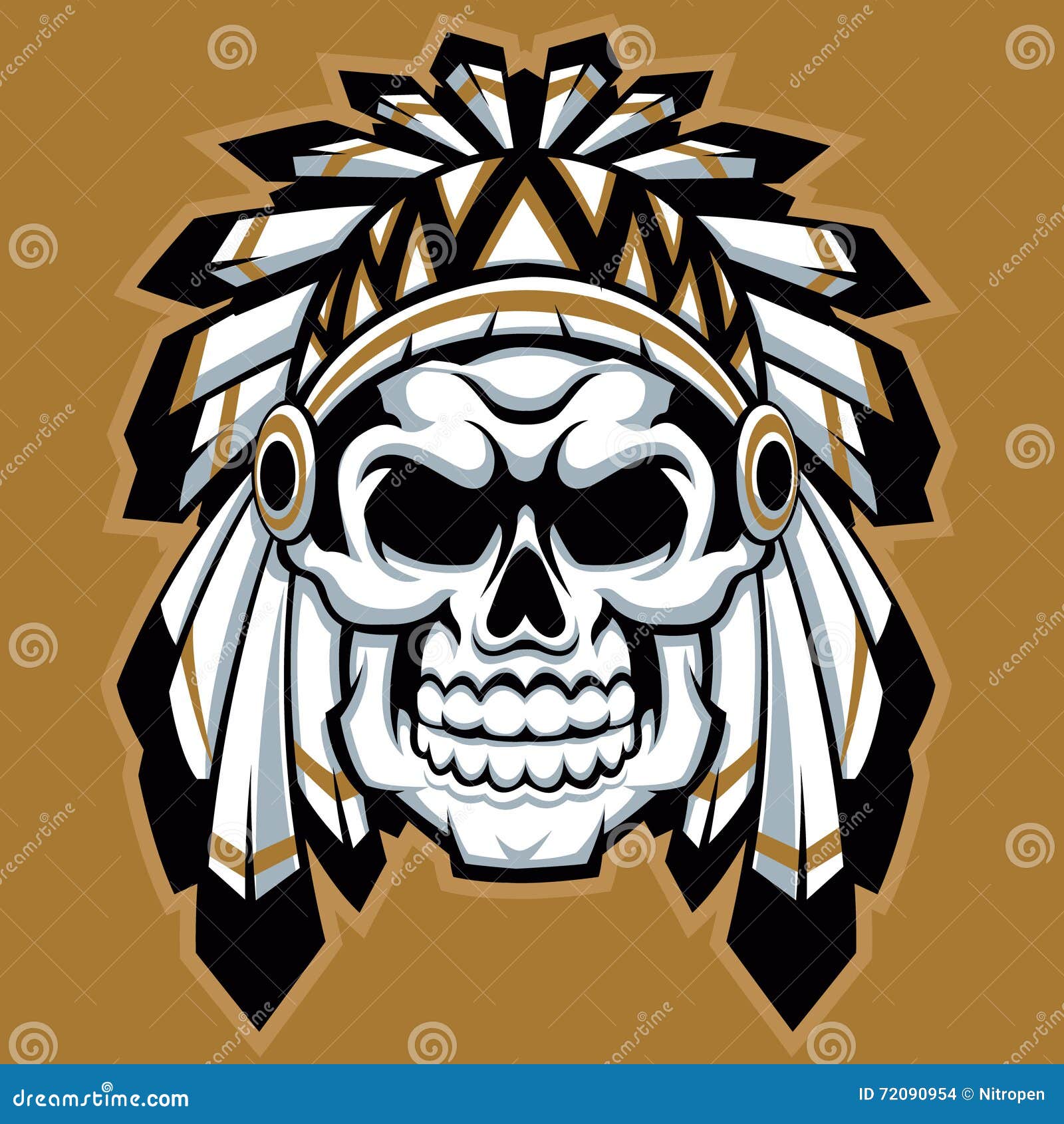 Skull Indian Chief with Feather Hat Stock Vector - Illustration of ...