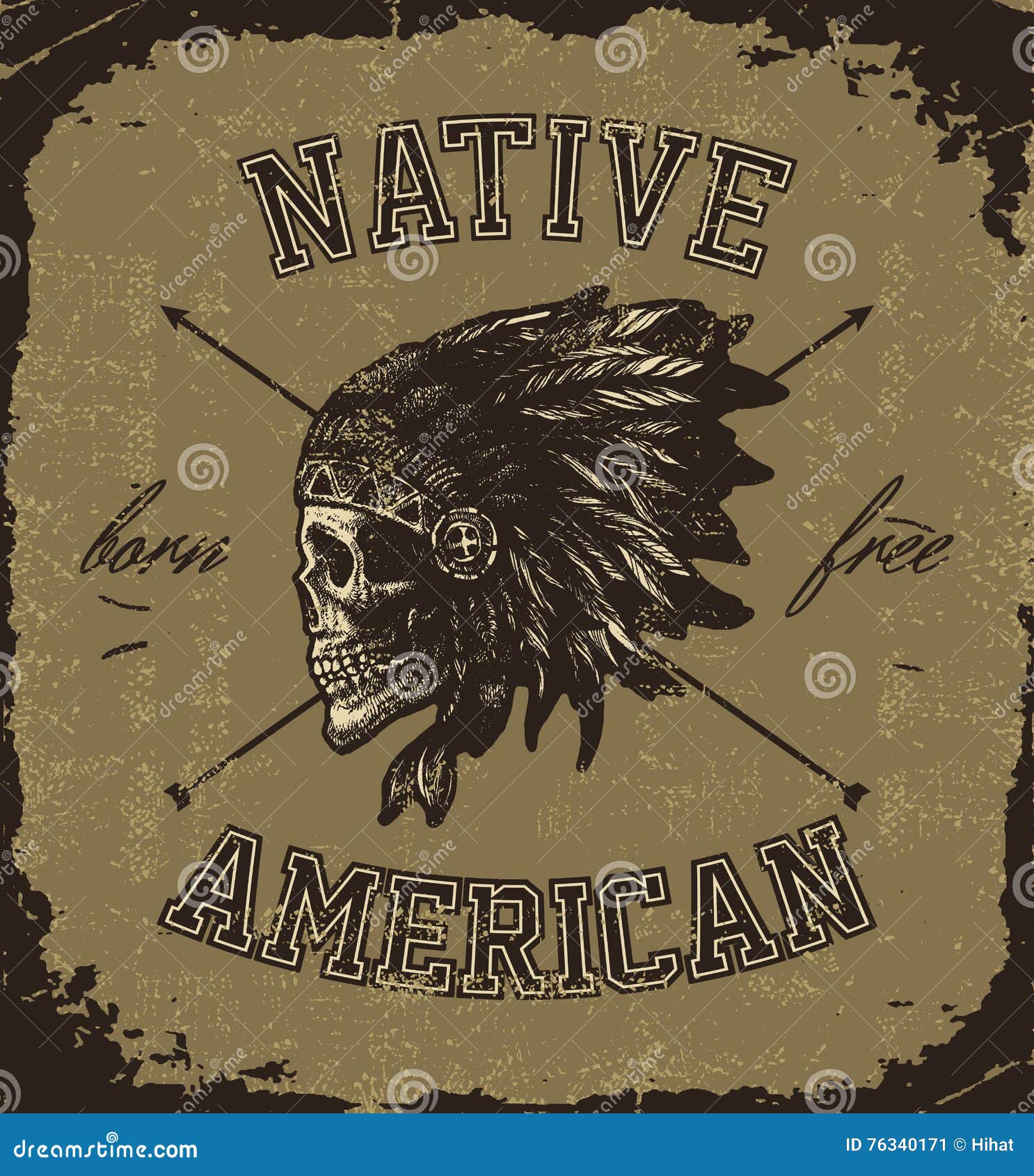 Skull Indian Chief Hand Drawing Style Stock Illustration - Illustration ...