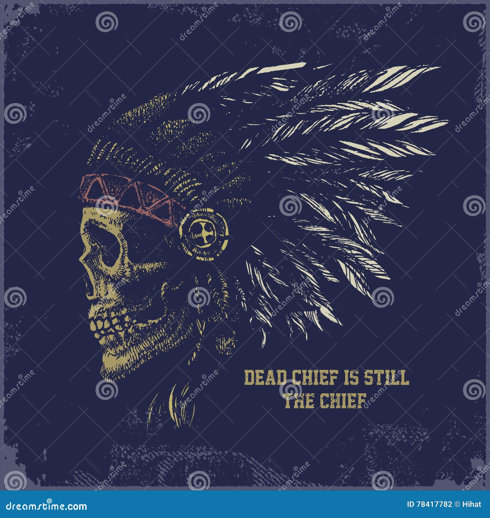 Skull Indian Chief Hand Drawing Style Stock Illustration - Illustration ...
