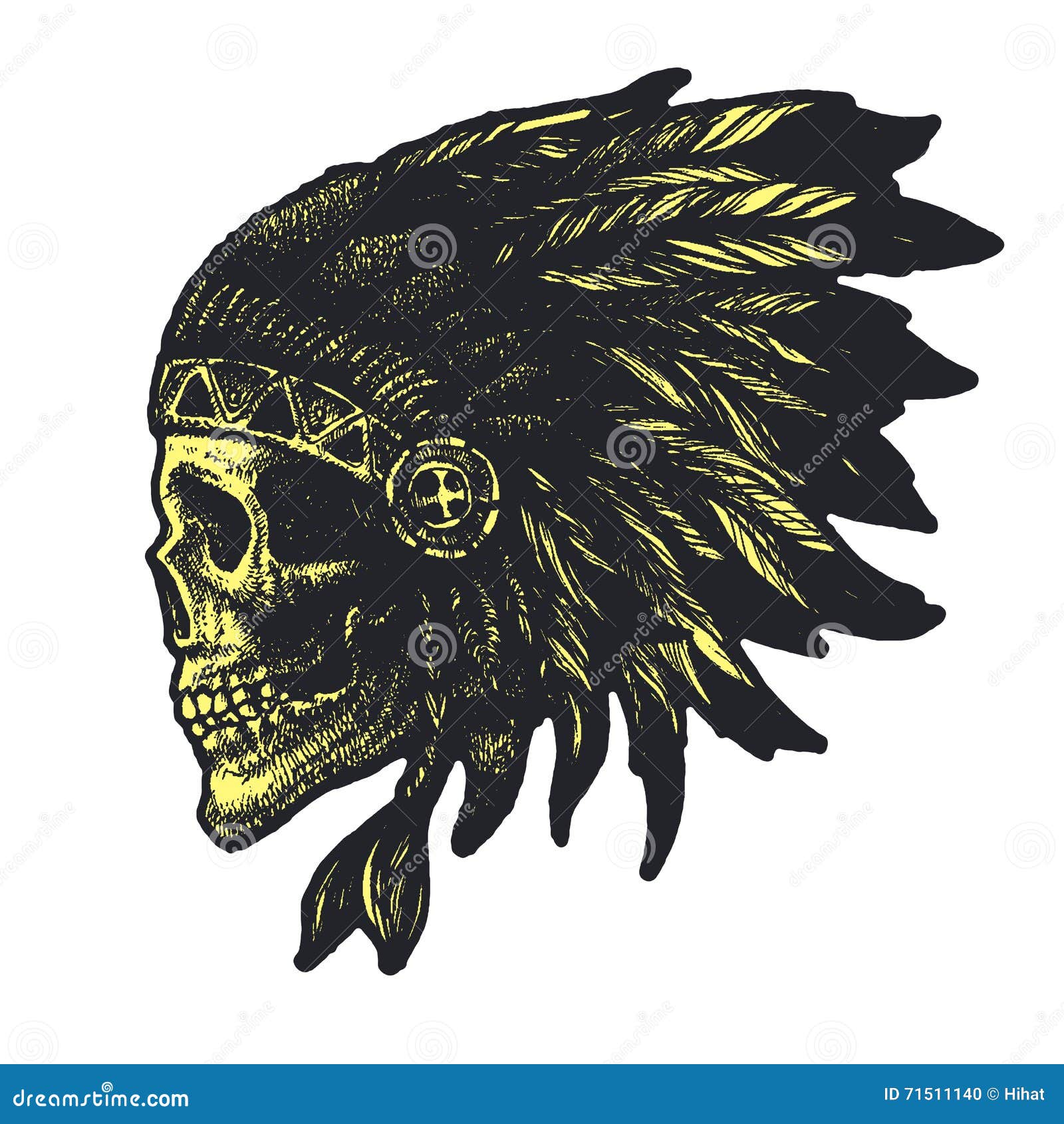 Skull Indian Chief Hand Drawing Style Stock Vector - Illustration of ...