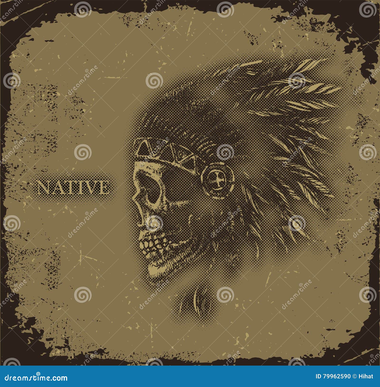 Skull Indian Chief Hand Drawing Style Stock Vector - Illustration of ...