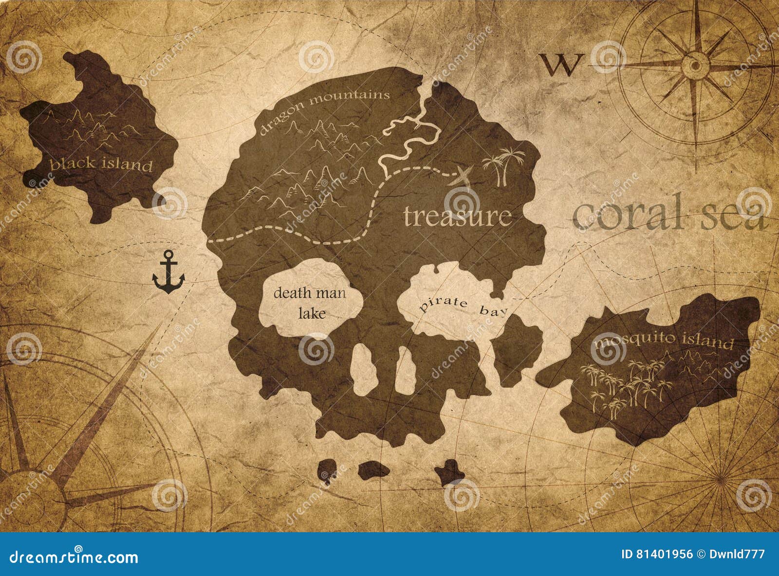 Skull island map stock illustration. Illustration of parchment - 81401956