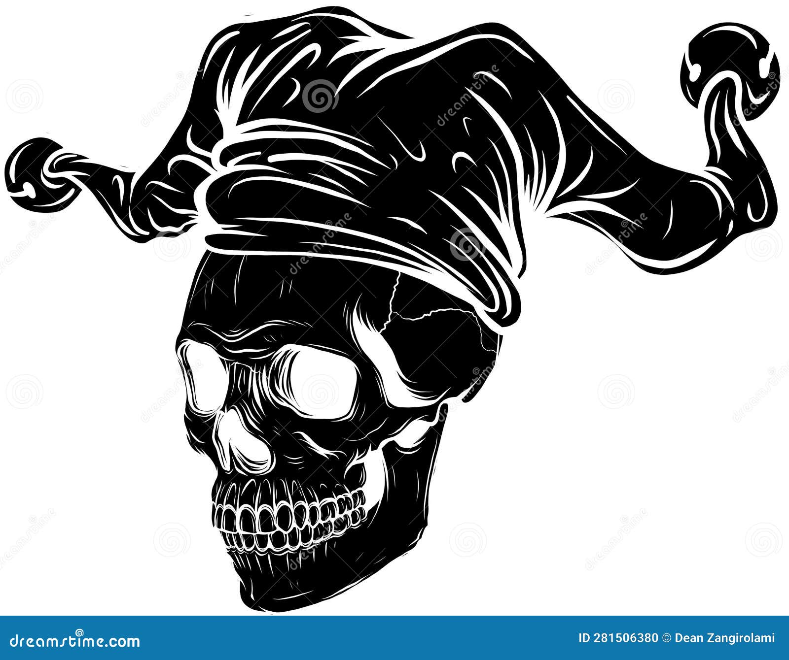 Black Silhouette of Skull in Jester Hat. Vector Illustration Stock ...
