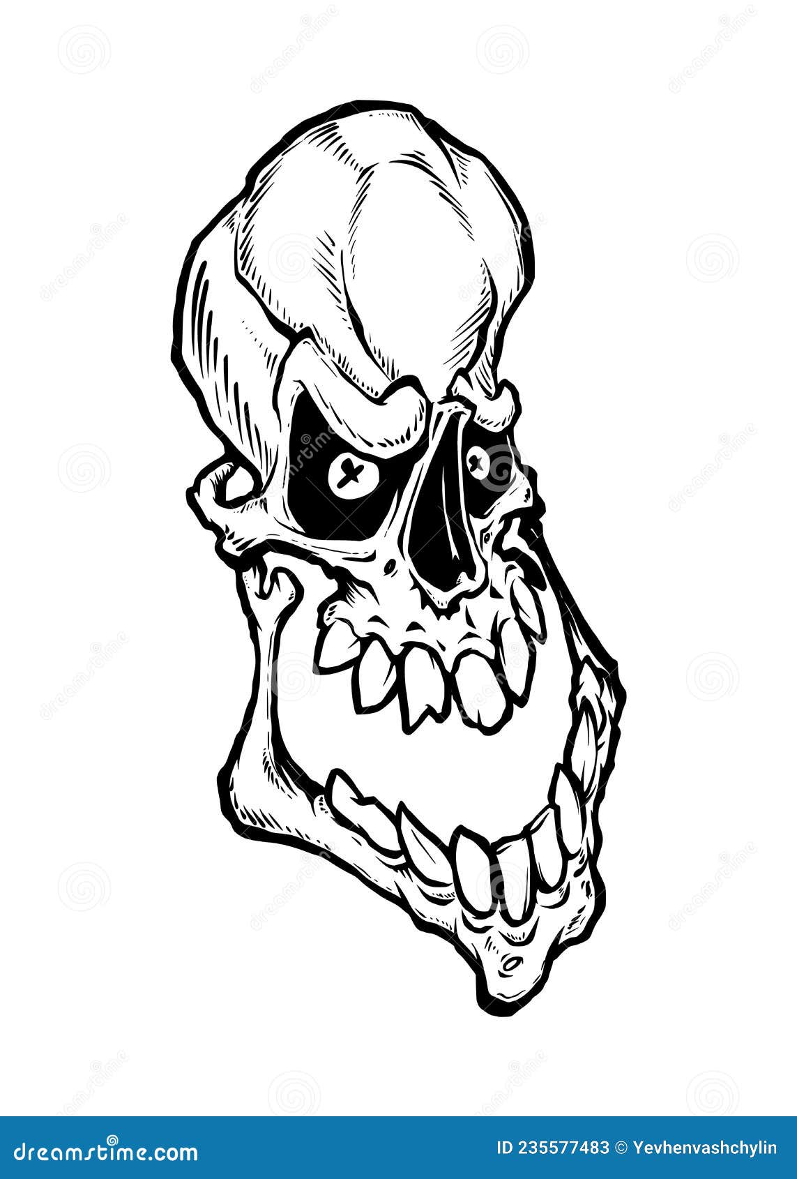 Skull with Large Teeth. Vector Illustration in Cartoon Style on a White ...